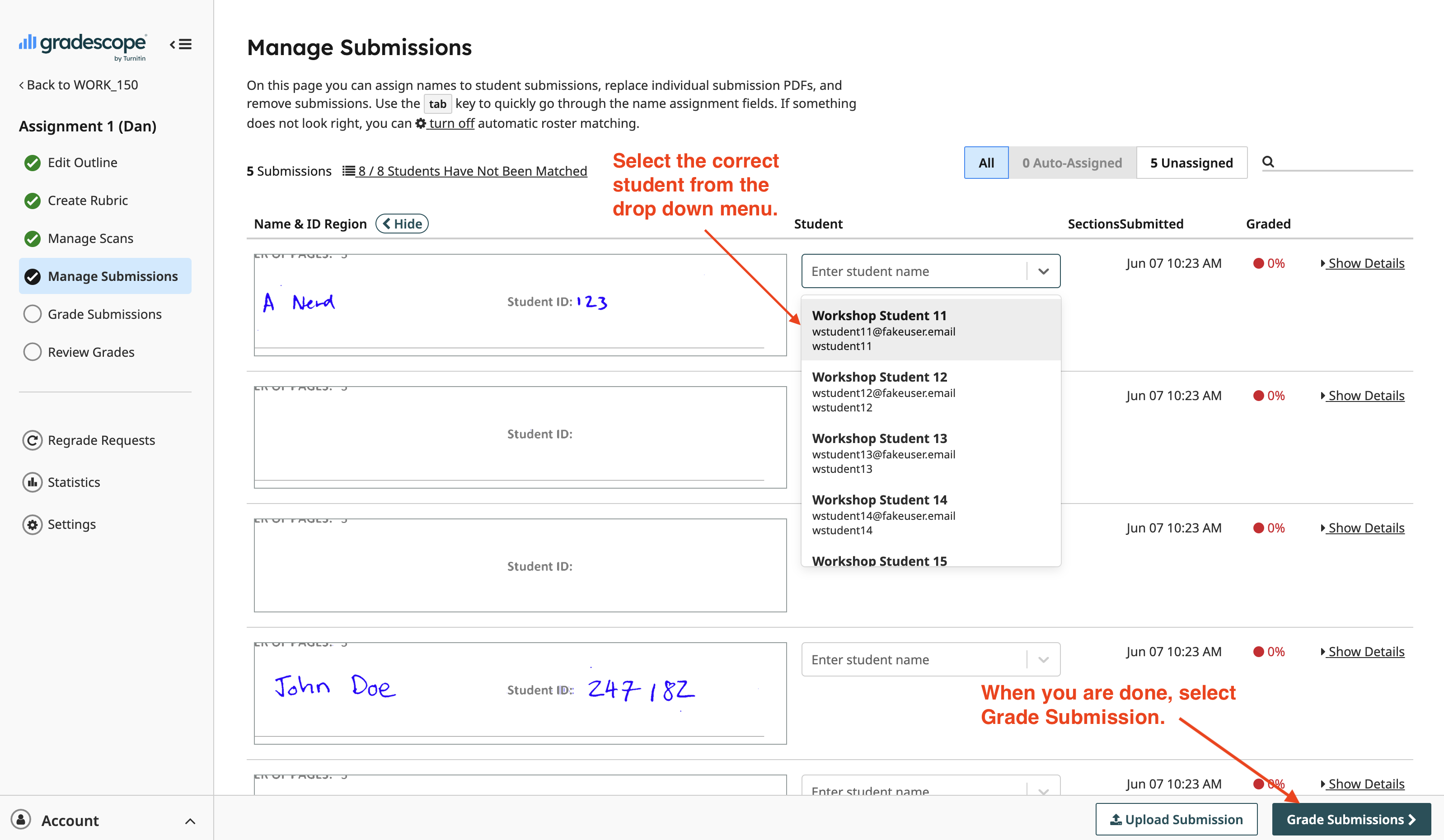 Gradescope marking guide for exam MCQs