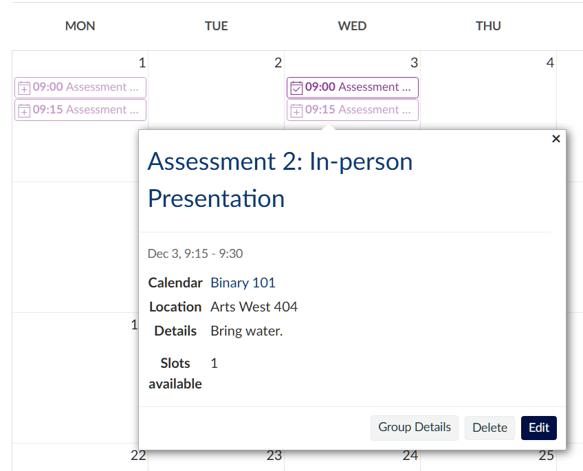 Creating appointments with the Calendar